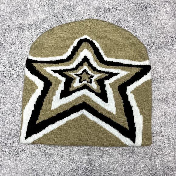 Unique Vintage | Accessories | Y2k 200s Tan Star Grunge Beanie | Poshmark